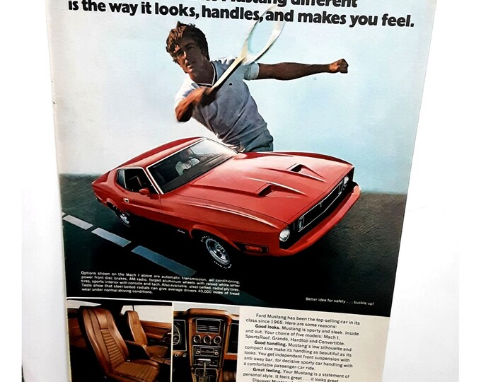 1973 Ford Mustang Mach 1 Red Color Car With Hood Scoops Vintage Print ...