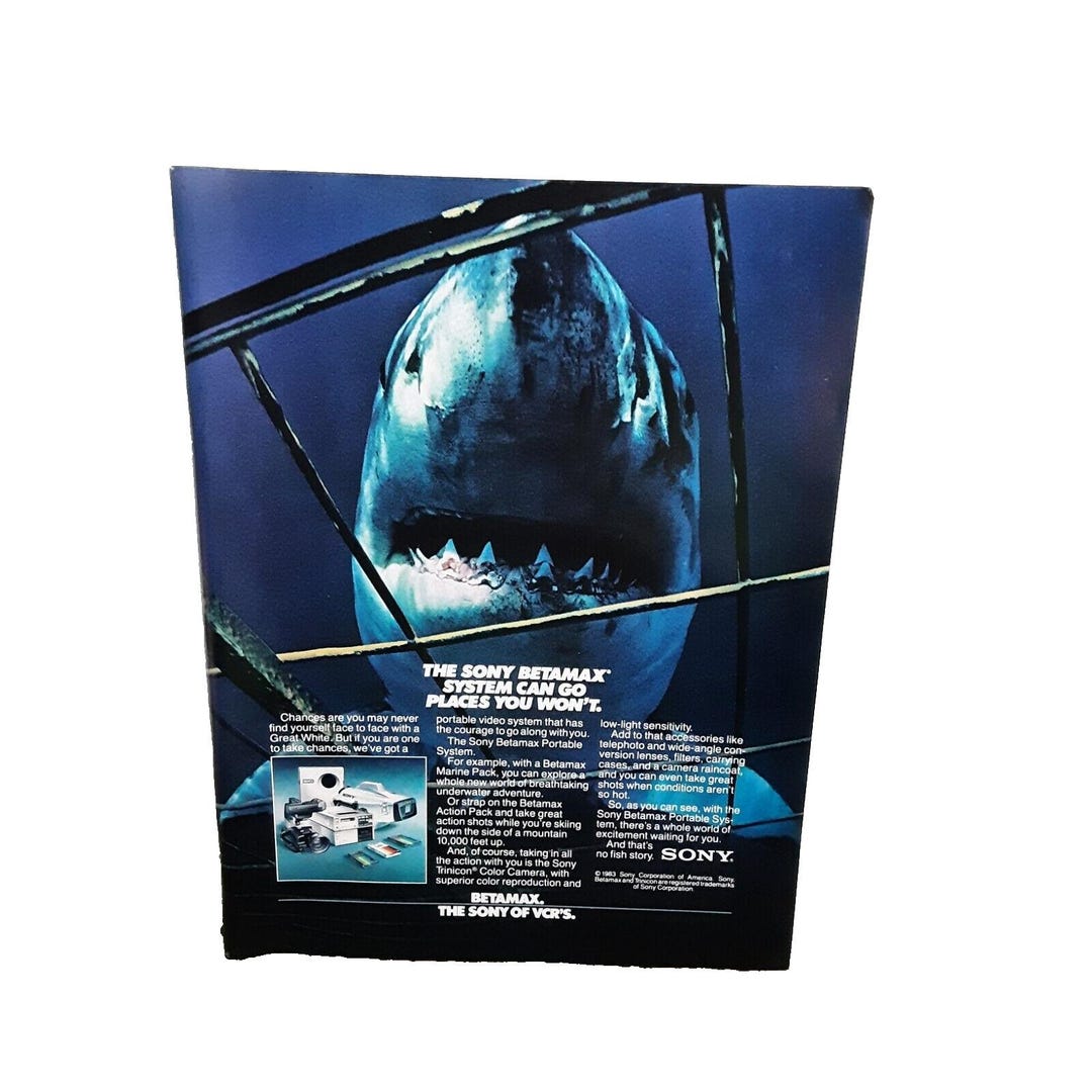 1983 Sony Betamax VCR Great White Shark Original Print Ad - Etsy