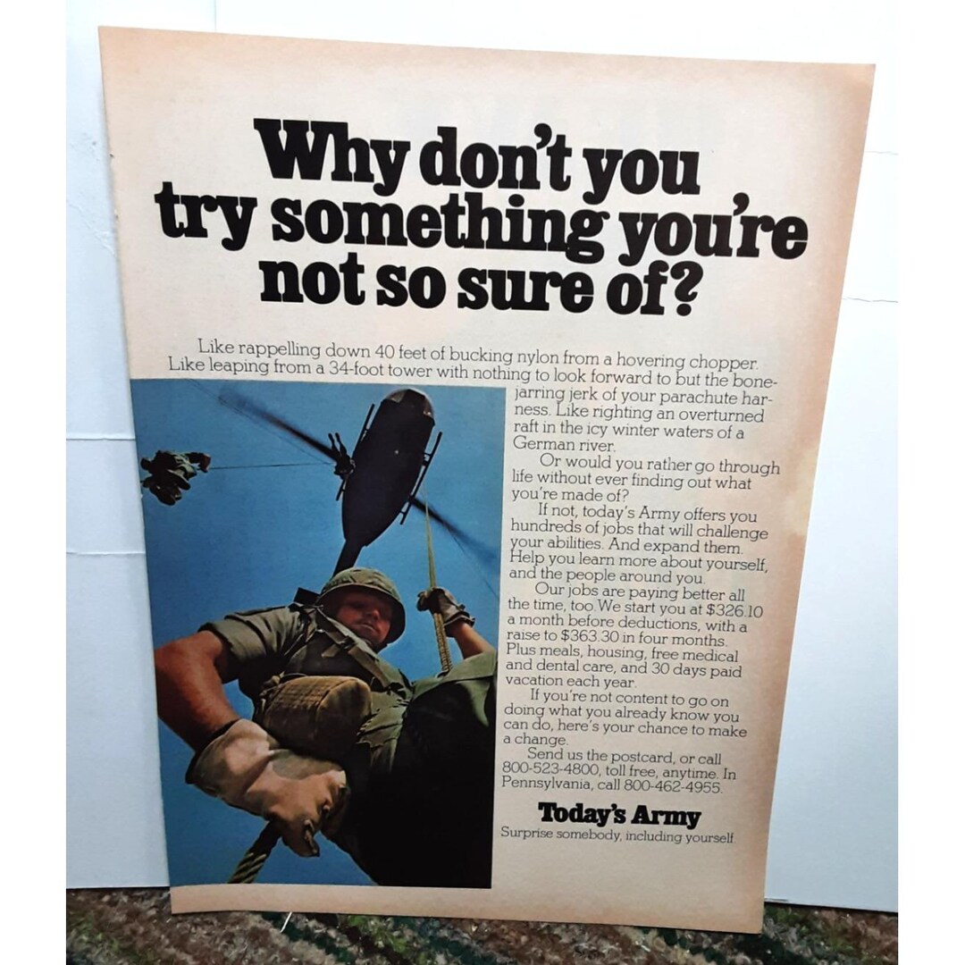 1974 U.S. Army Recruitment Ad Try Something You're Not Sure of Poster ...