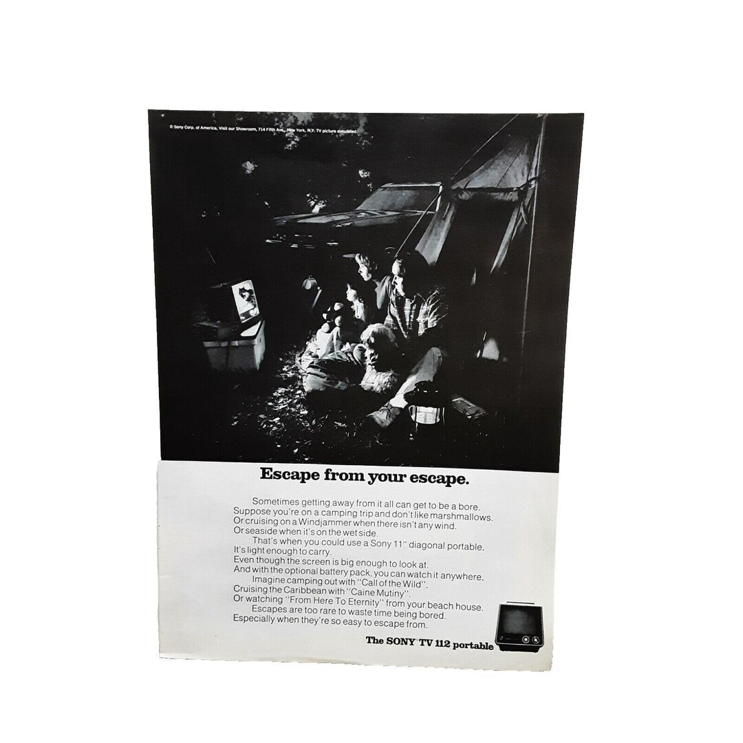 1972 Sony TV 112 Portable Escape From Your Escape Original Print Ad 70s ...