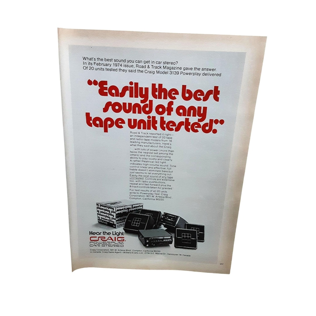 1974 Craig Powerplay Car Stereo Original Print Ad - Etsy