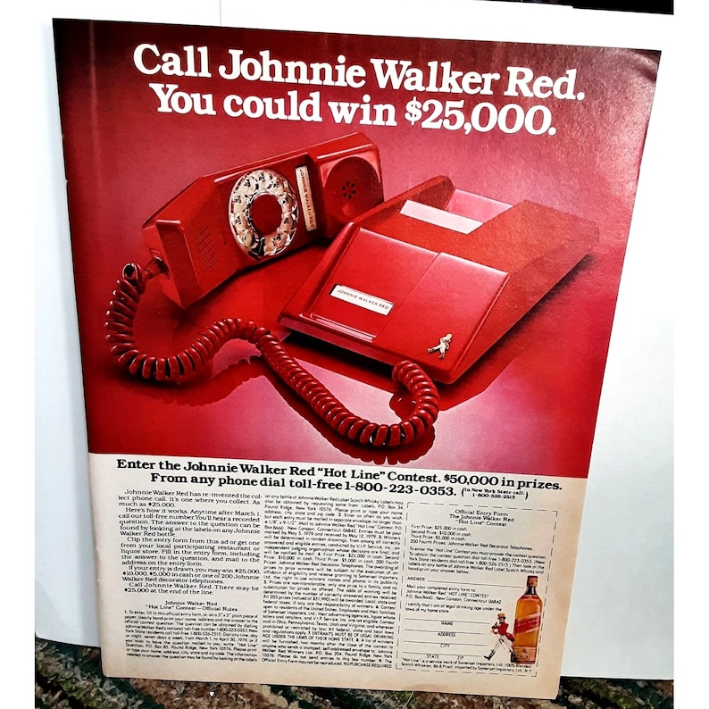 1979 Johnnie Walker Red Bourbon Red Telephone Vintage Print Ad 70s ...