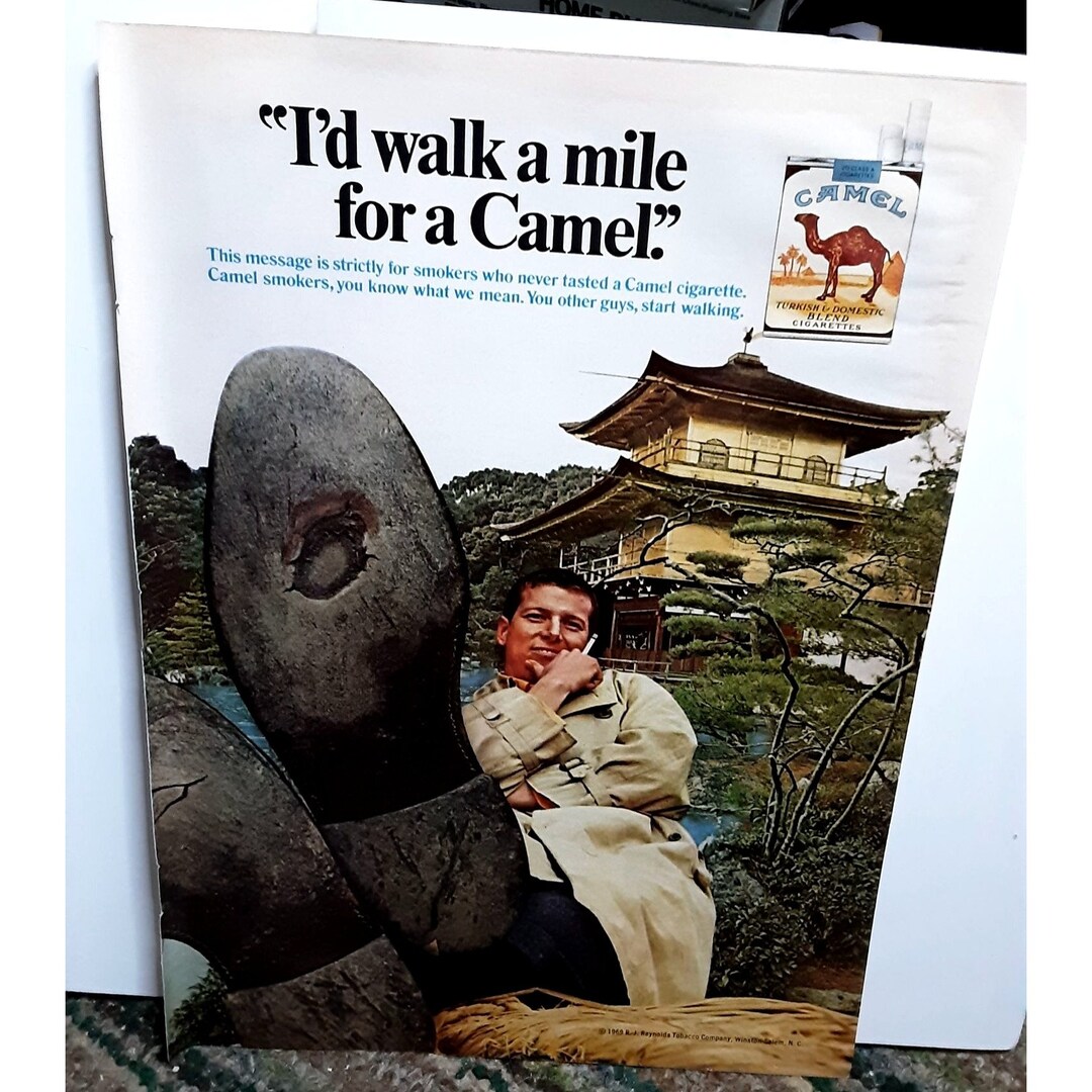 1969 Camel Cigarettes Walk A Mile Hole in Shoe Vintage Print Ad ...