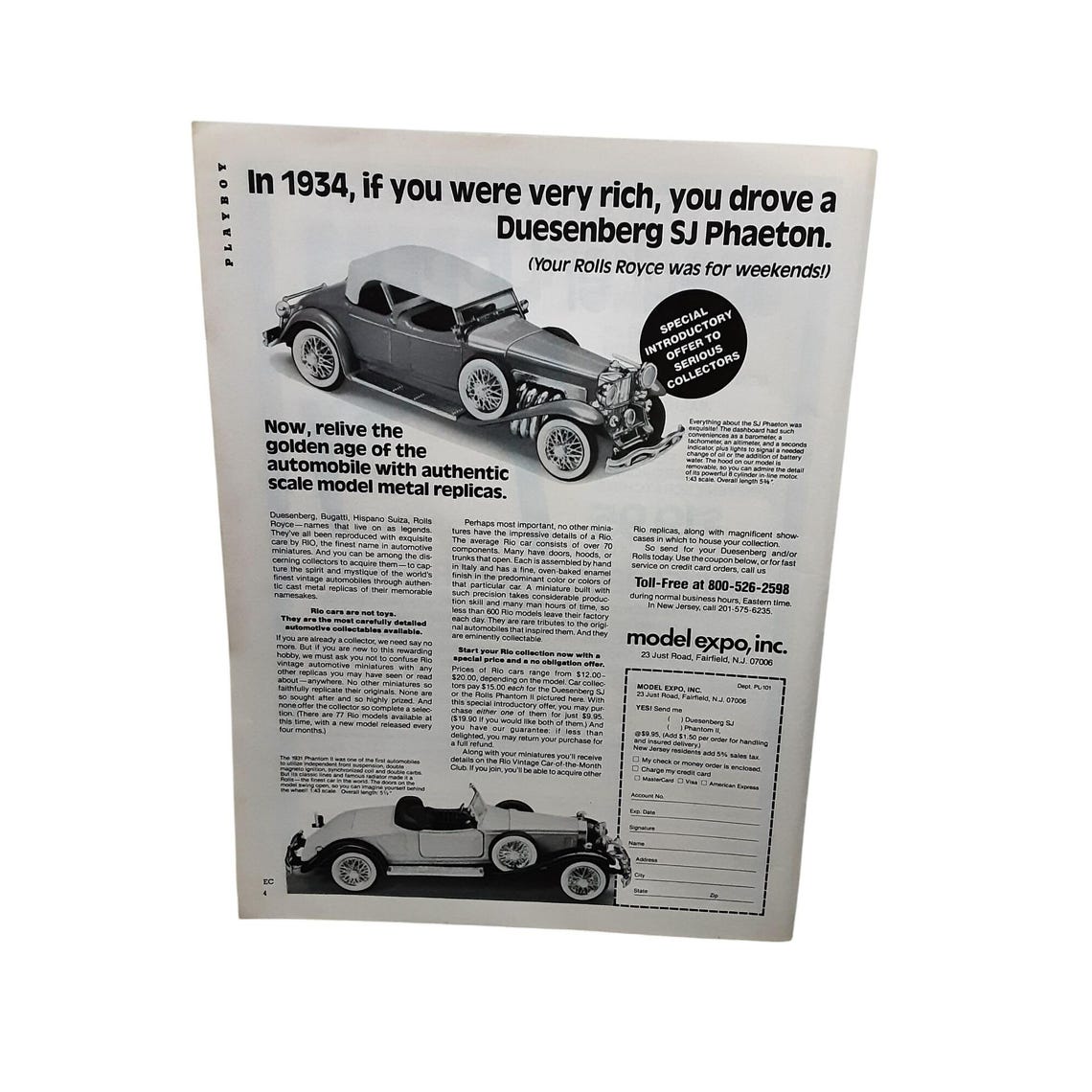 1982 Duesenberg SJ Phaeton Car Model Expo Inc Original Print Ad Vintage ...