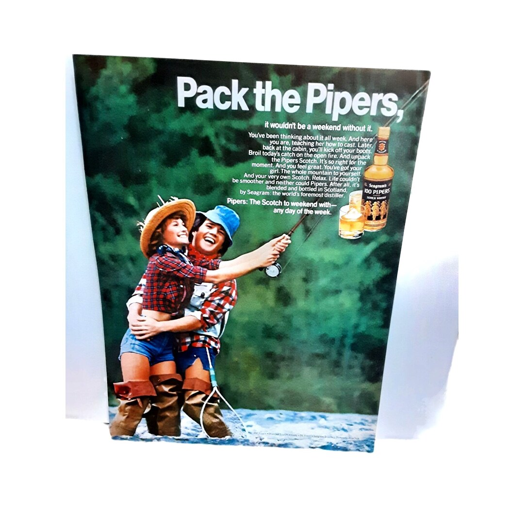 1974 Seagrams 100 Pipers Man Woman Fishing Original Print Ad 70s - Etsy