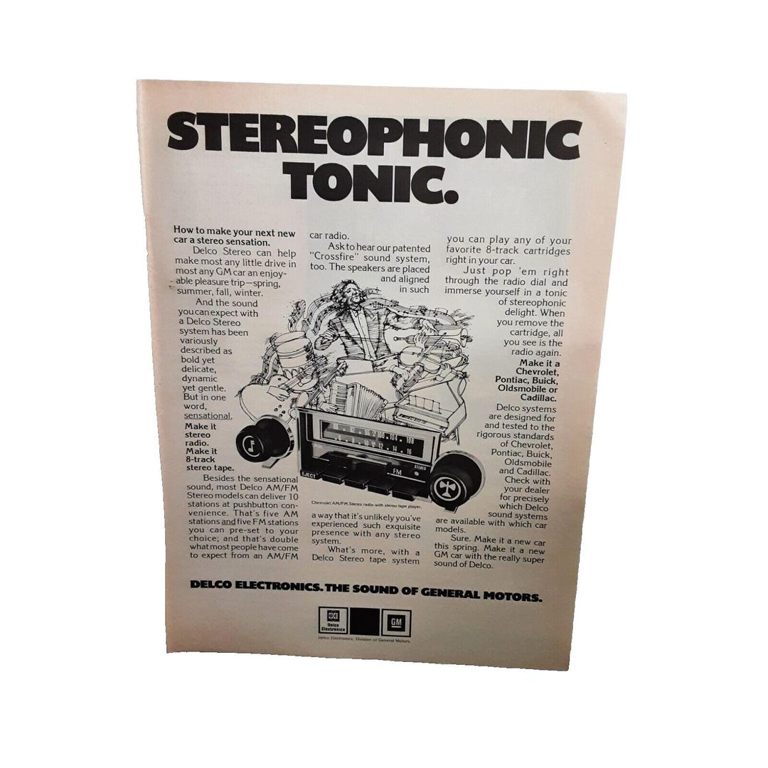 1974 GM Delco Stereophonic Tonic Car Stereo Original Print Ad 70s - Etsy