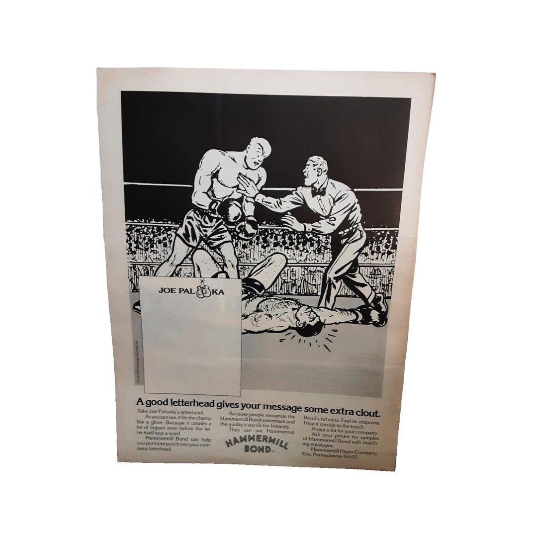 1974 Hammermill Bond Joe Palooka Boxing Original Print Ad 70s - Etsy