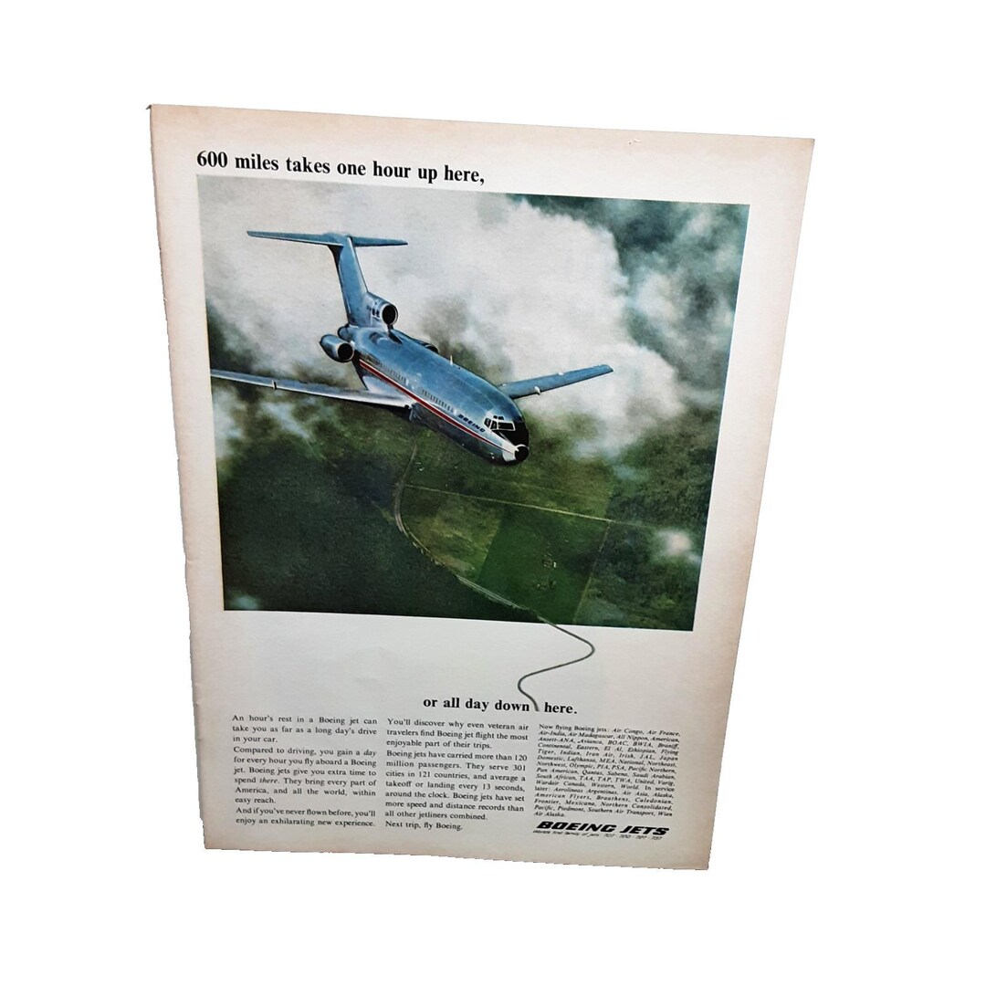 Vintage 1966 Boeing Jet Airplane Print Ad Commercial Aviation Airline ...