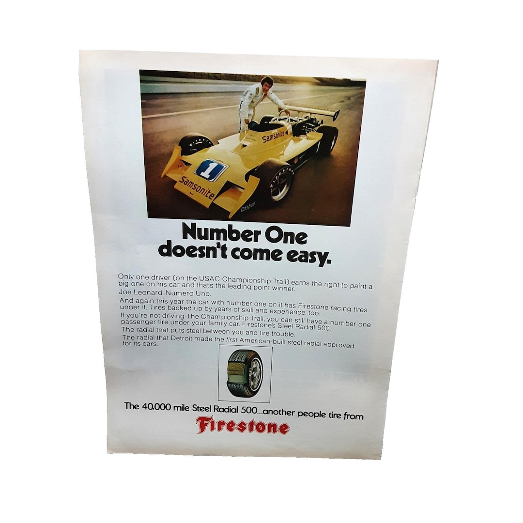 1973 Firestone Joe Leonard Racing USAC Champion Trail Original Print Ad ...