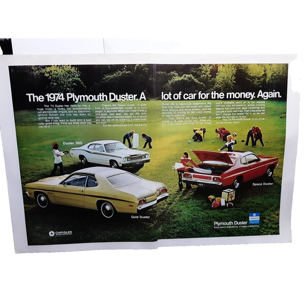 1973 1974 Plymouth Duster Gold 360 and Space Duster Car Original Print ...