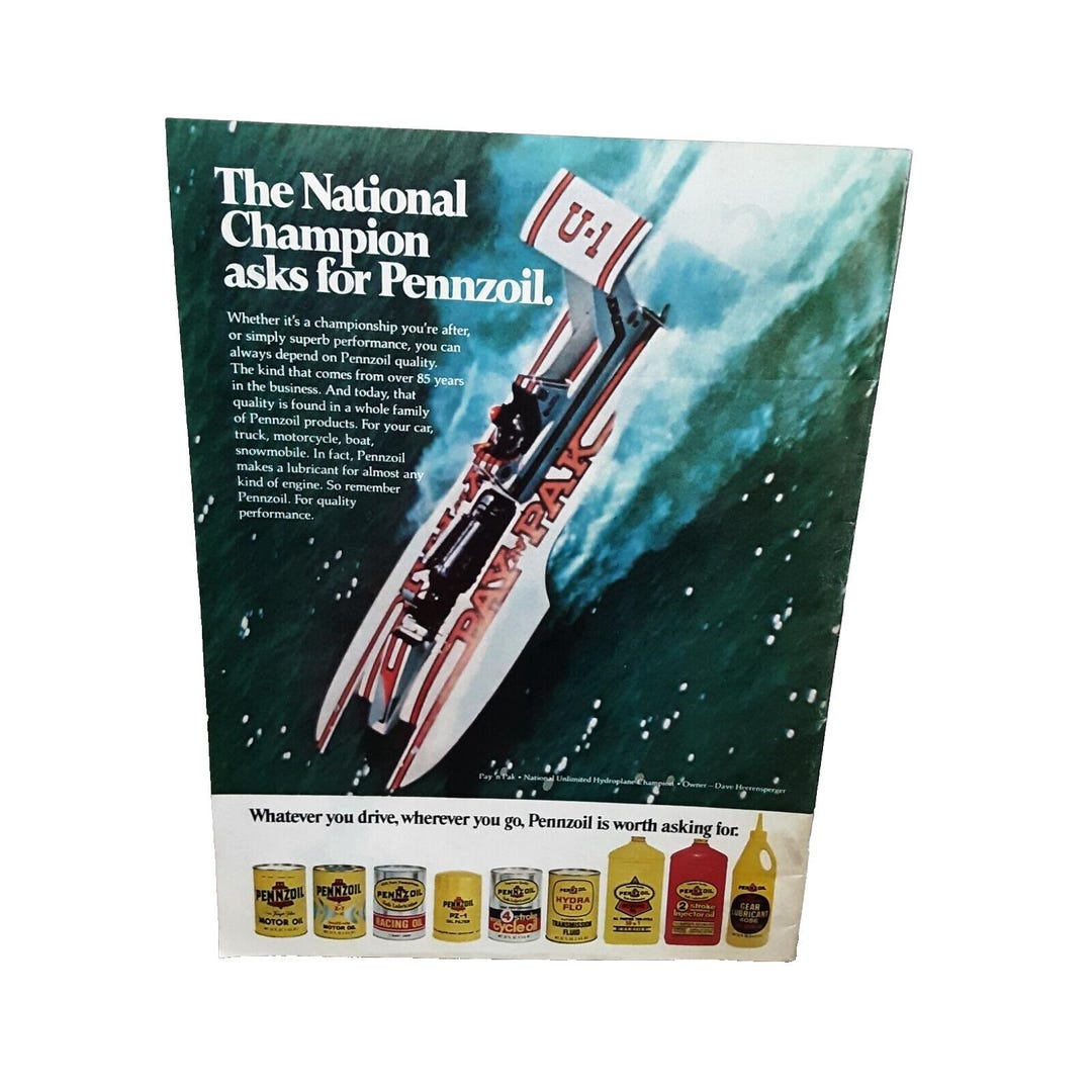 1975 Pennzoil Pay N Pak National Champion Hydroplane Racing Original ...