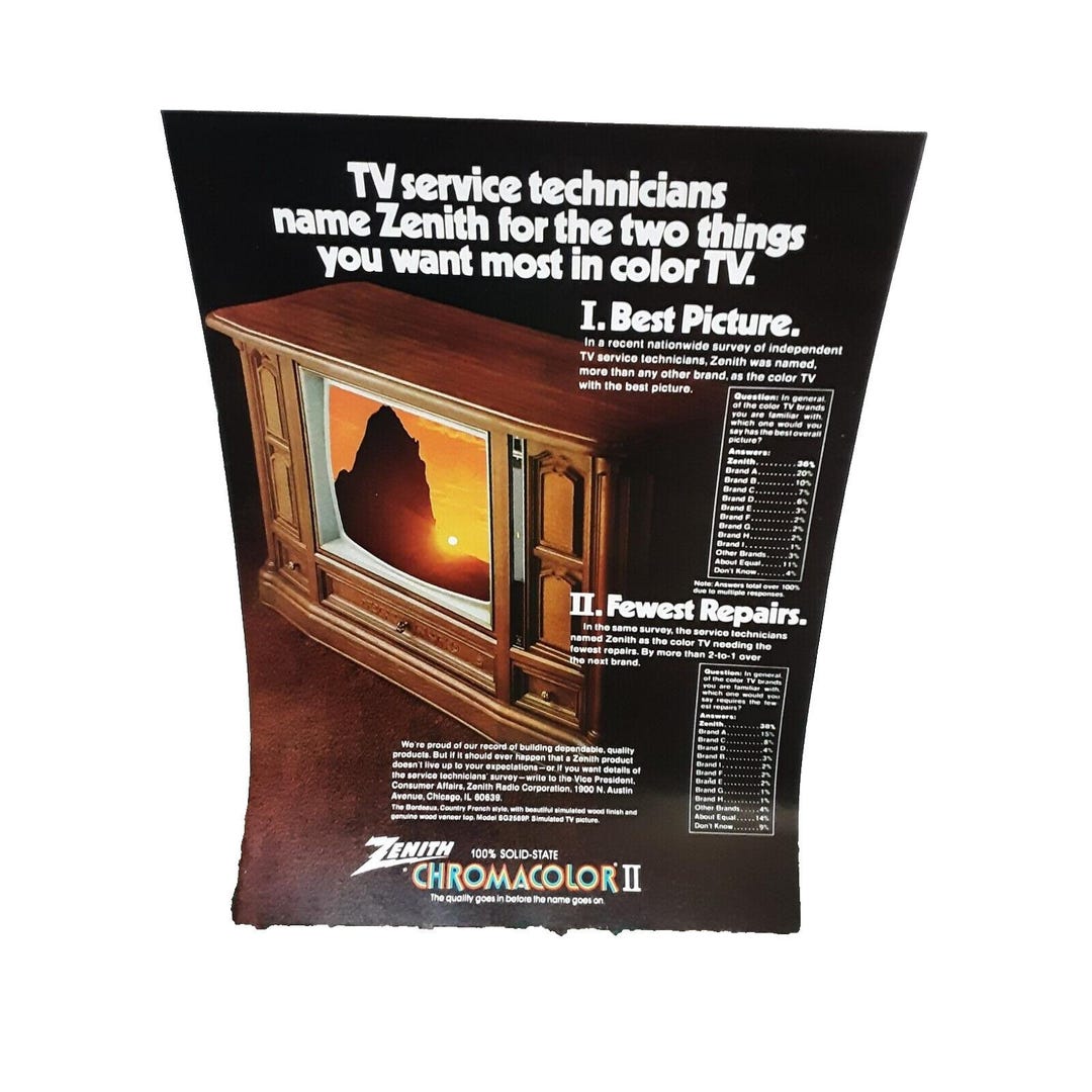 1975 Zenith Chromacolor II Television TV Original Print Ad Vintage 70s ...