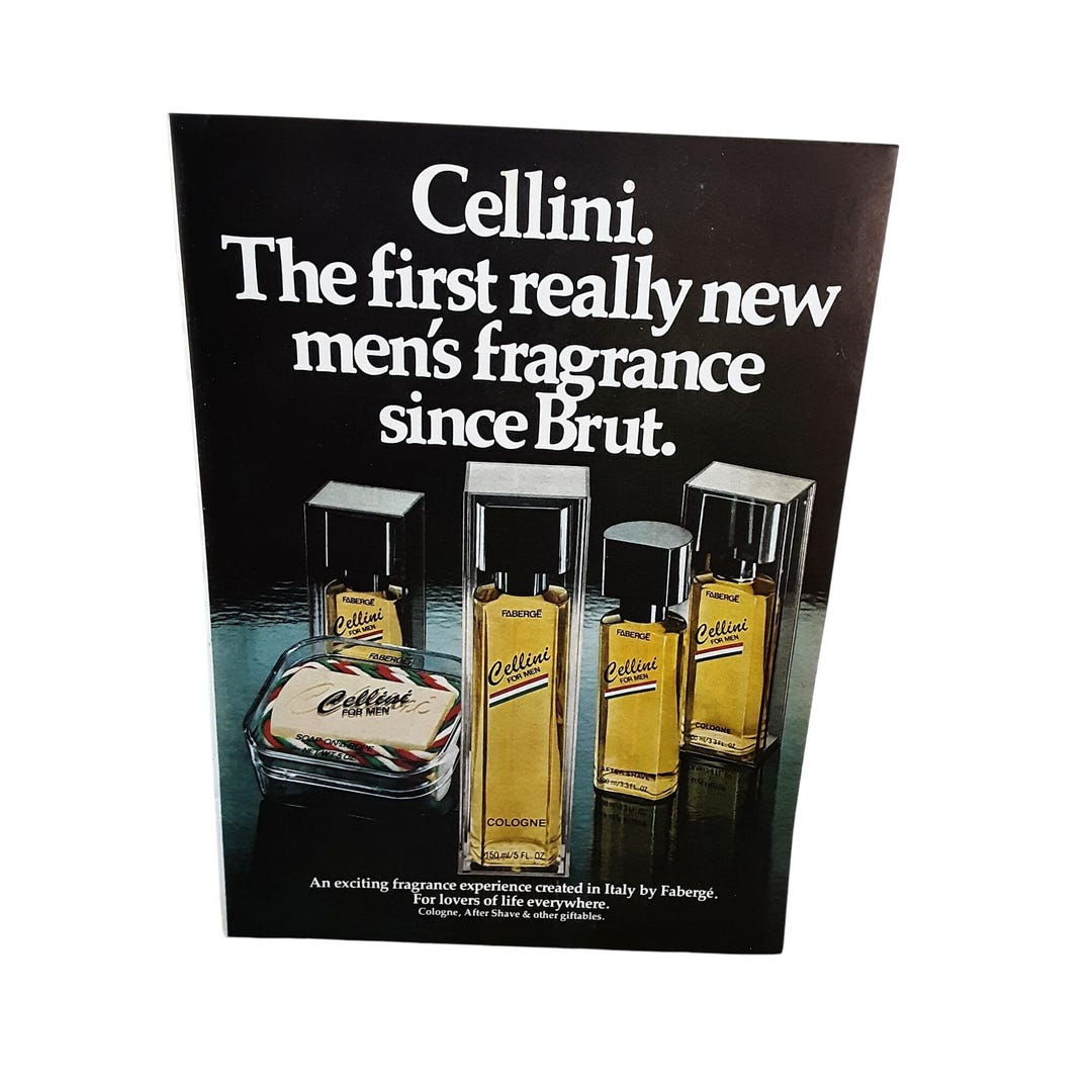 1981 Cellini by Fabergé Cologne Print Ad Vintage Men’s Fragrance Brut ...