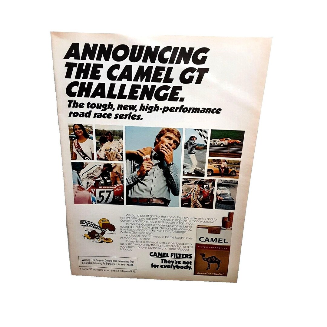 1972 Camel Cigarettes GT Race Challenge Sports Cars Original Print Ad ...