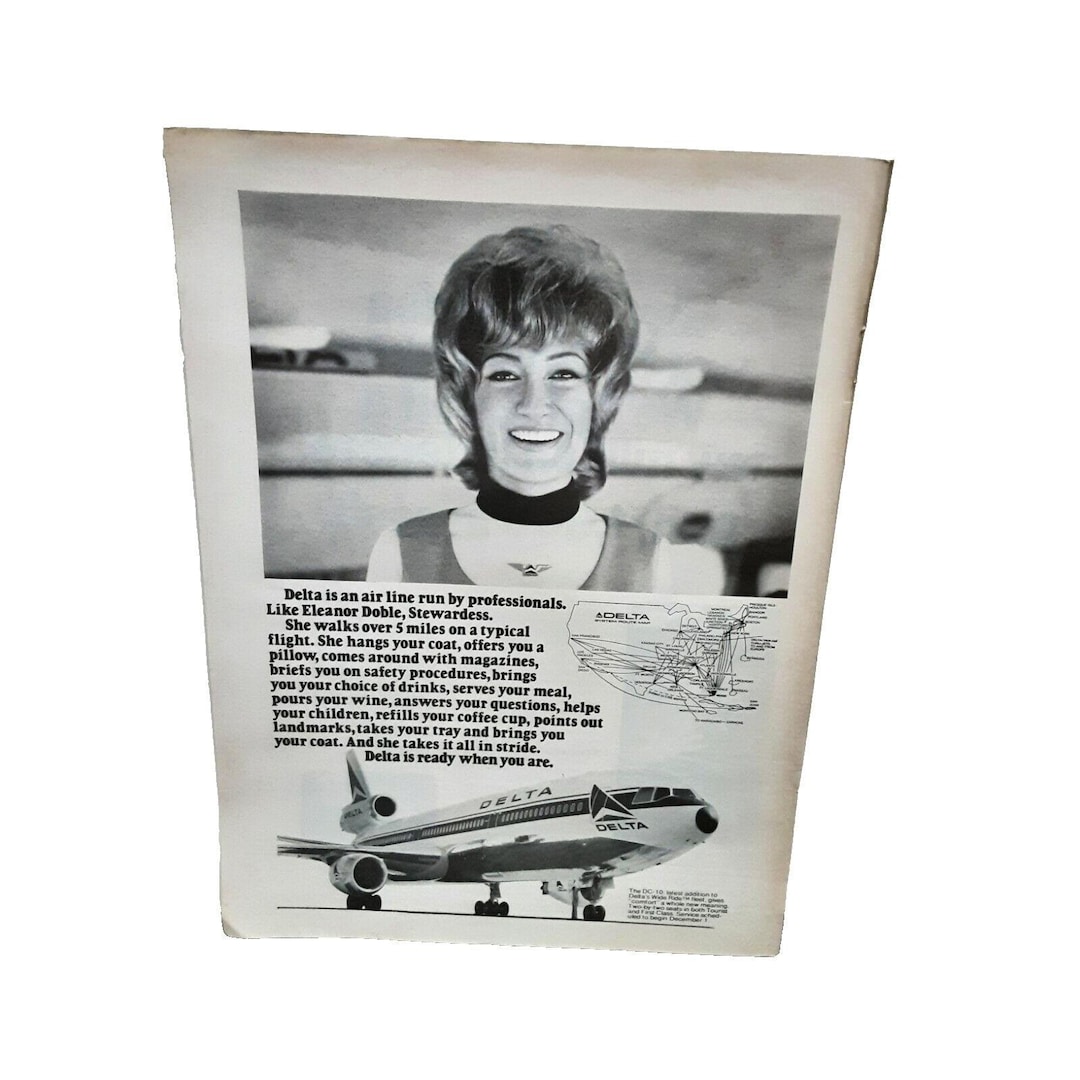 1973 Delta Airlines Eleanor Doble Stewardess Original Print Ad Vintage ...