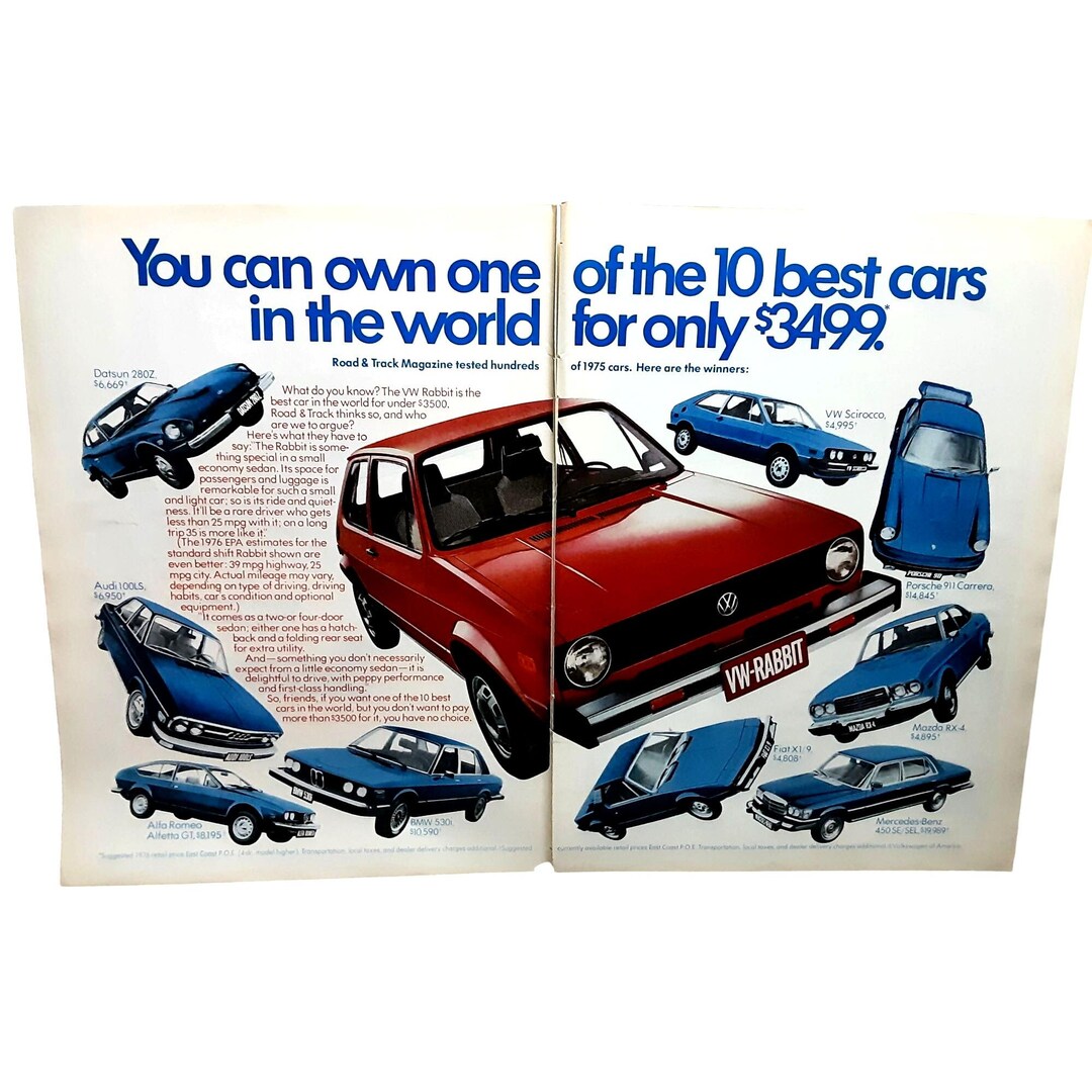 1976 VW Rabbit Plus Audi Datsun BMW Mercedes Original Print Ad Vintage ...