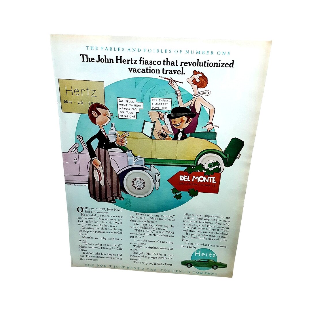 1971 Hertz Car Rental Del Monte Schulenberg Cartoon Original Print Ad ...