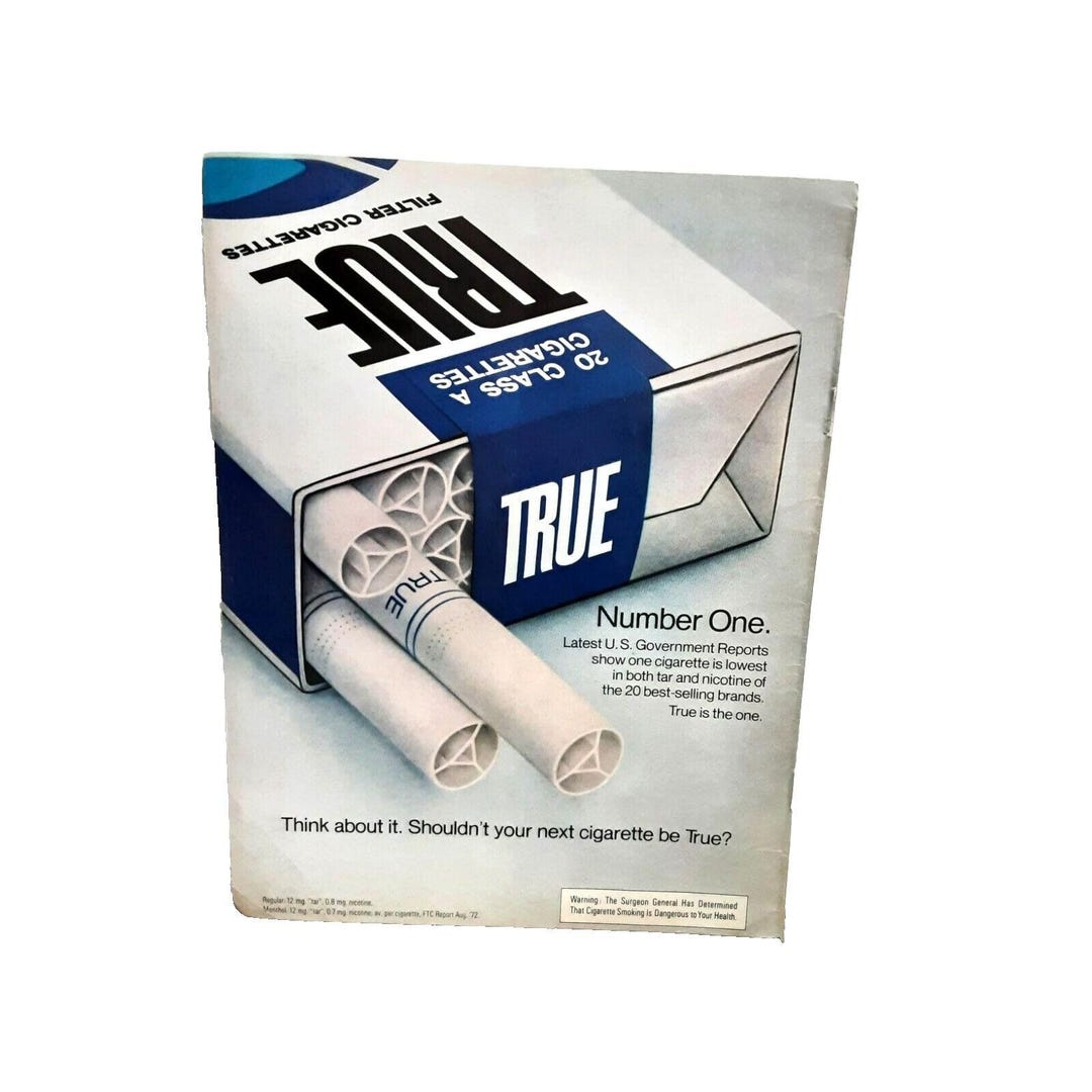1972 True Cigarettes Number One Original Print Ad Vintage 70s - Etsy
