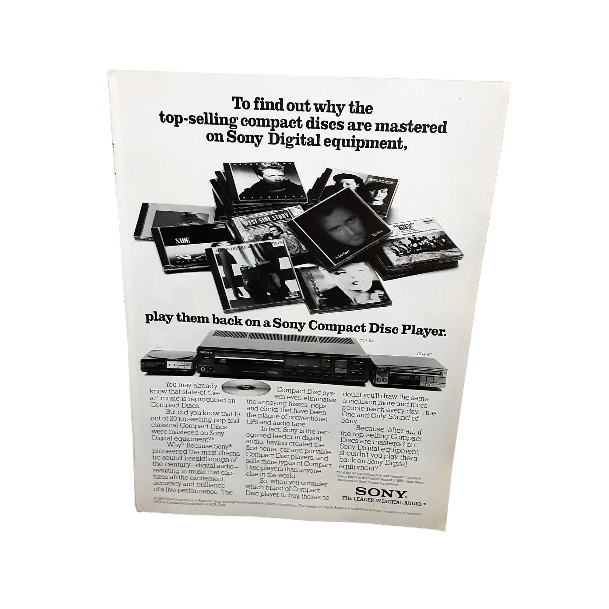 1985 Sony Compact Disc Player Original Print Ad Vintage - Etsy