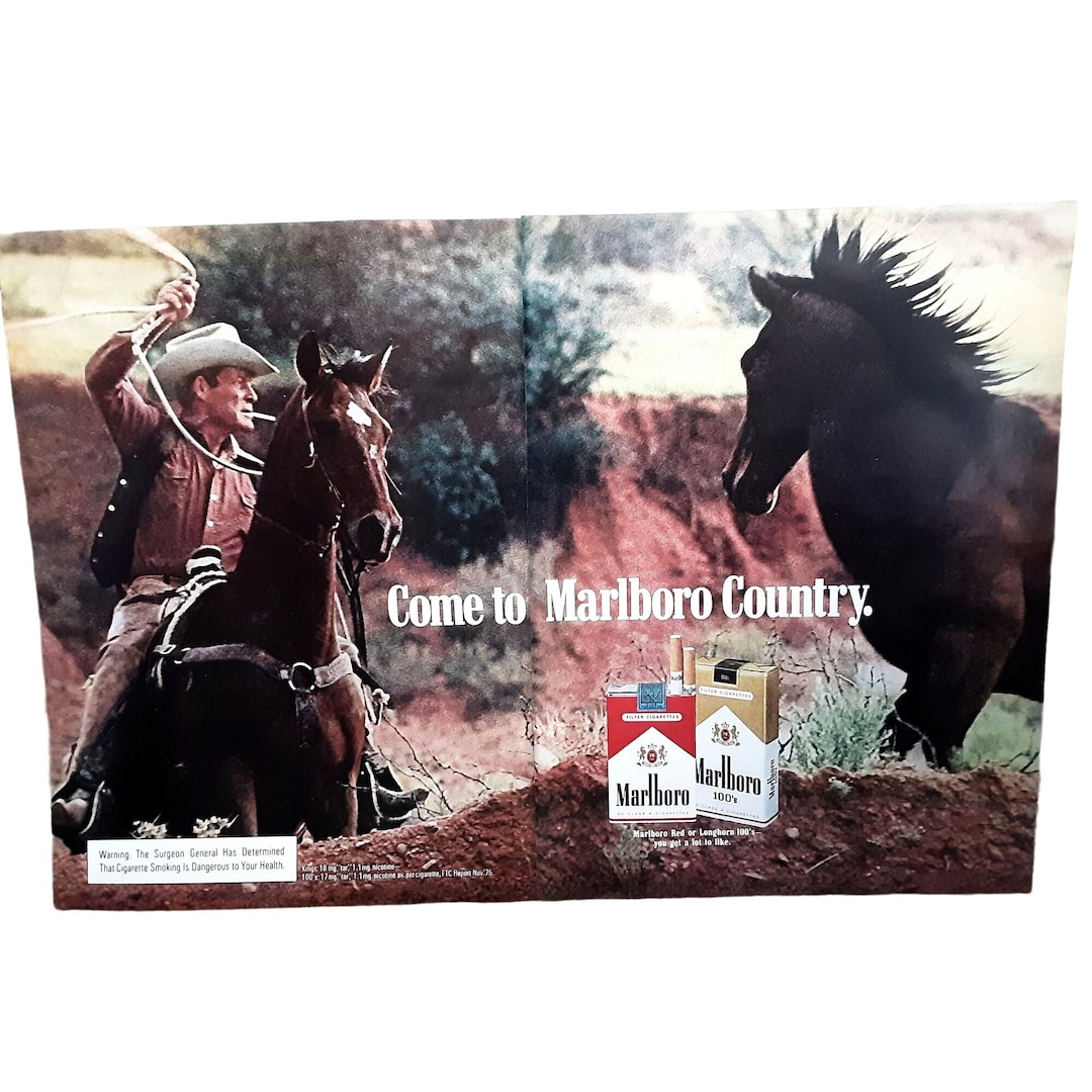 1976 Marlboro Come to Marlboro Country Cowboy Horse 2 Page Vintage ...