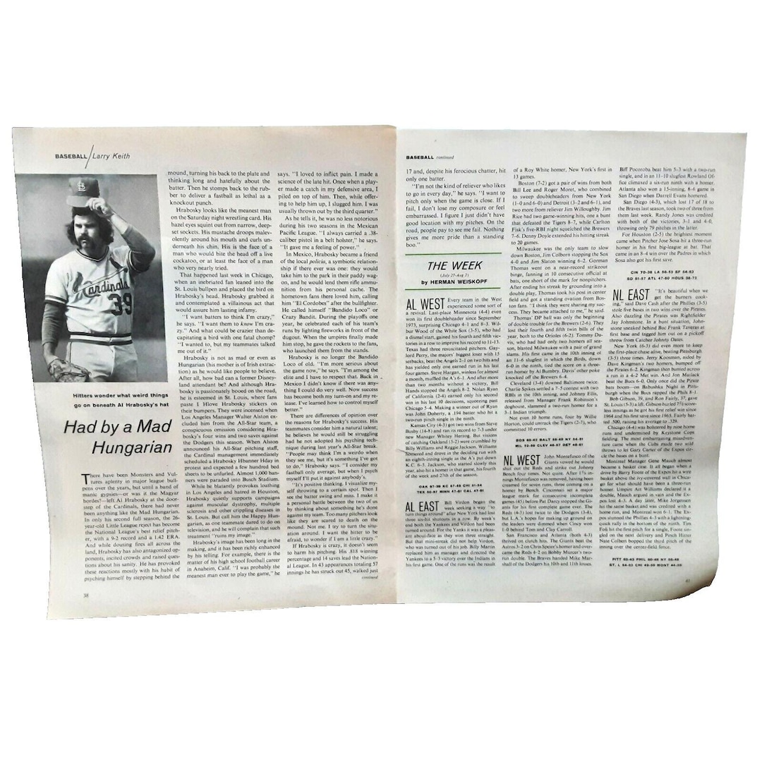 1975 Al Hrabosky Mad Hungarian St Louis Cardinals Magazine Feature ...