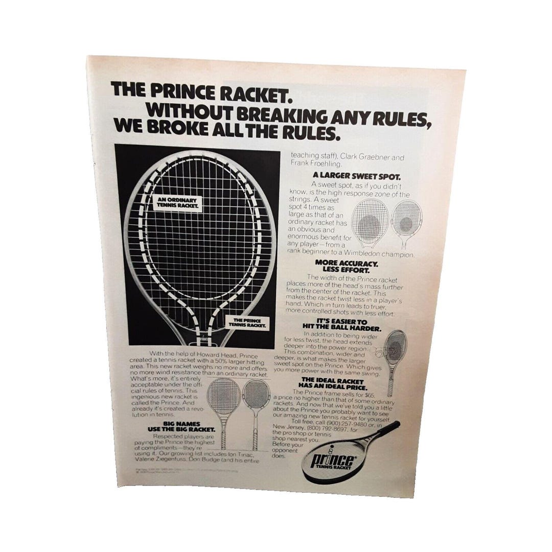 1976 Prince Tennis Racquet Racket Broke the Rules Original Print Ad ...