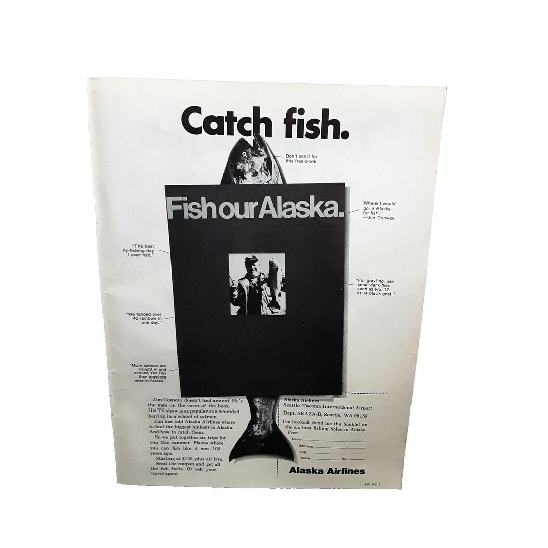 1975 Alaska Airlines Catch Fish Original Print Ad Vintage 70s - Etsy