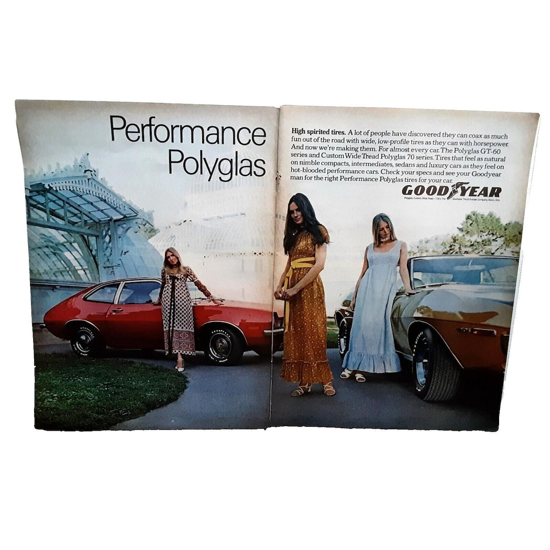 1971 Goodyear Polyglas GT 60 Tires Sexy Woman Red Pinto Original Print ...