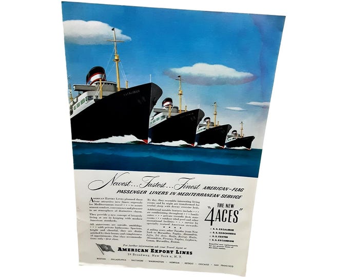 1948 American Export Lines Ship New York Mediterranean Original Print ...