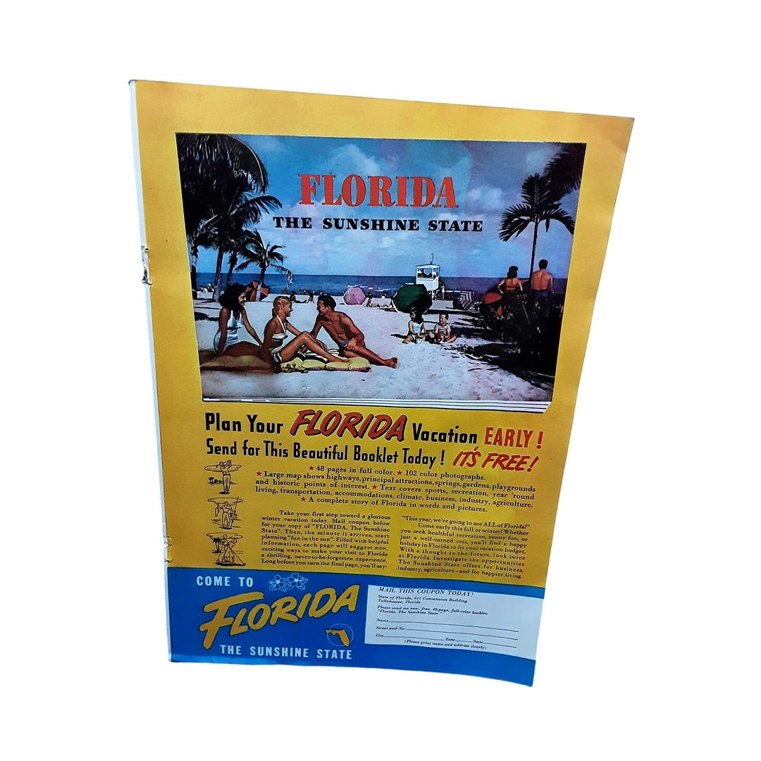 1948 Florida the Sunshine State Vacation Original Print Ad 40s - Etsy