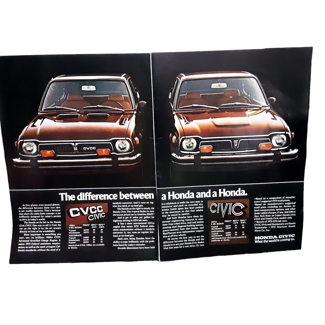 1975 Honda Civic and Civic CVCC Car Original Print Ad - Etsy