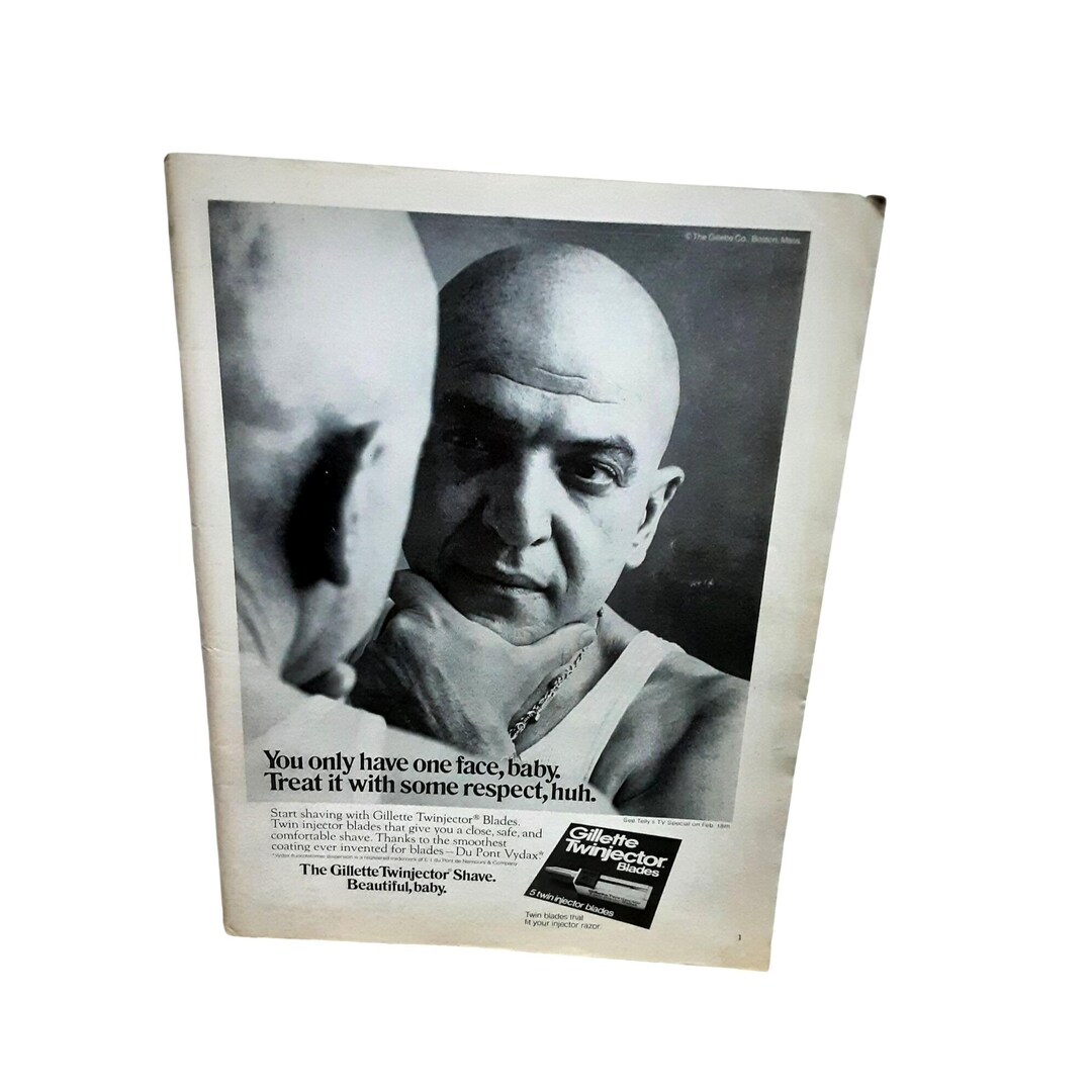 1976 Gillette Twinjector Blades Telly Savalas One Face Baby Original ...