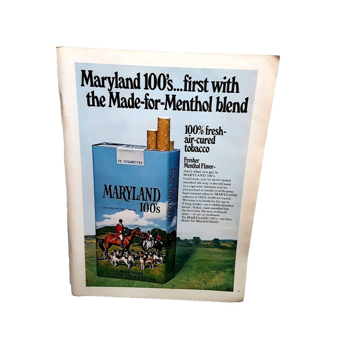 1971 Maryland 100s Cigarettes Original Print Ad Vintage Poster Decor ...