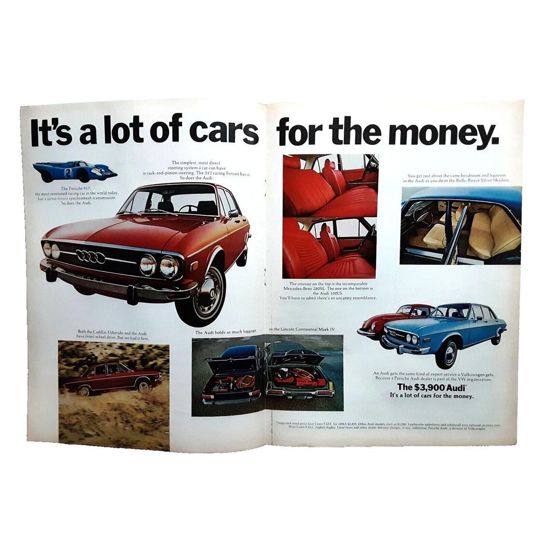 1972 Audi With Porsche 917 Mercedes Benz Cadillac Original Print Ad ...