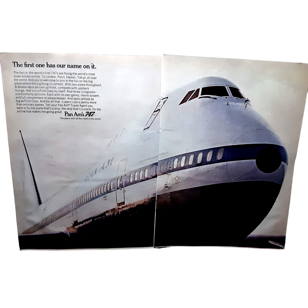 Vintage 1970 Pan AM 747 2 Page Original Ad Epherma - Etsy