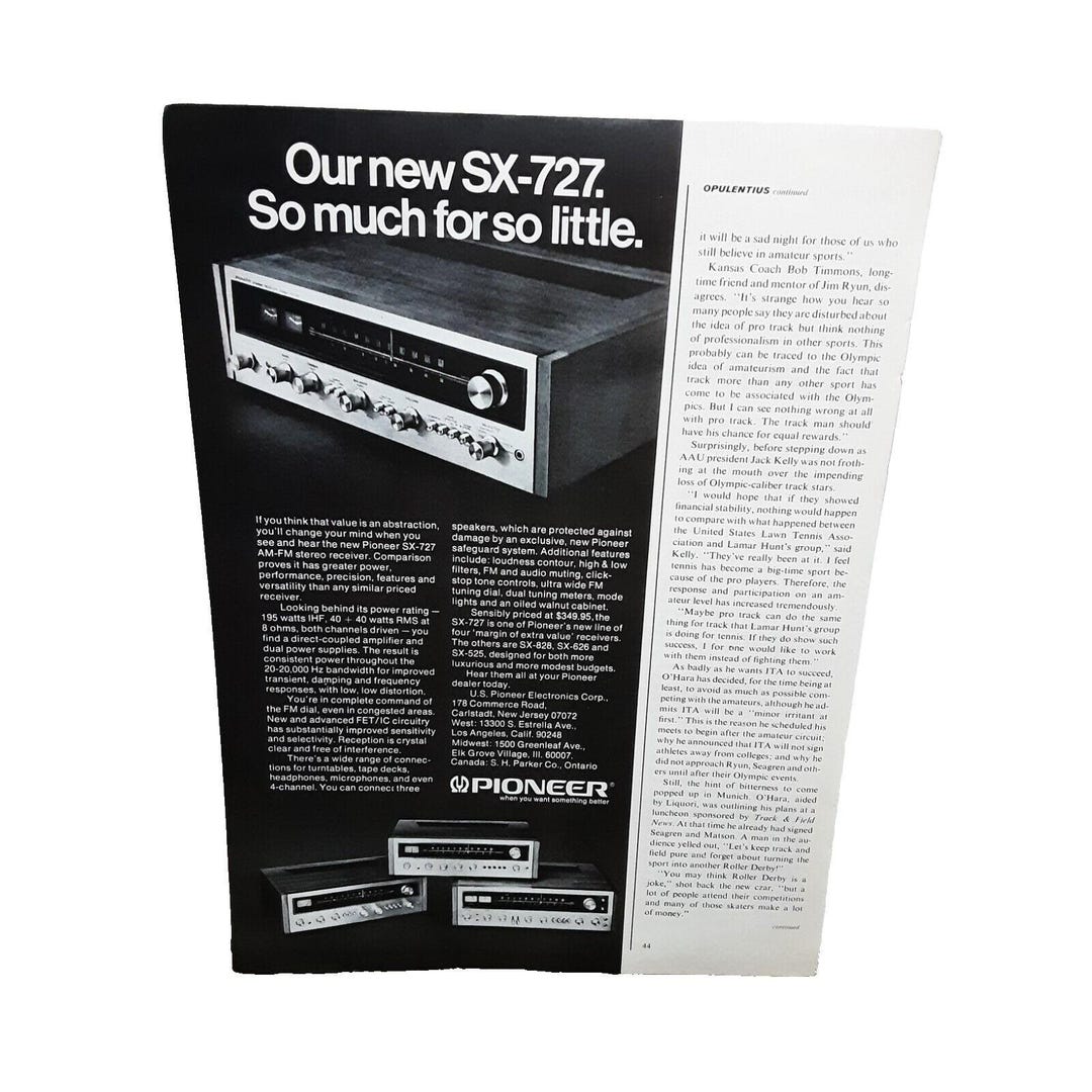 1972 Pioneer SX-727 Stereo Receiver Original Print Ad 70s - Etsy