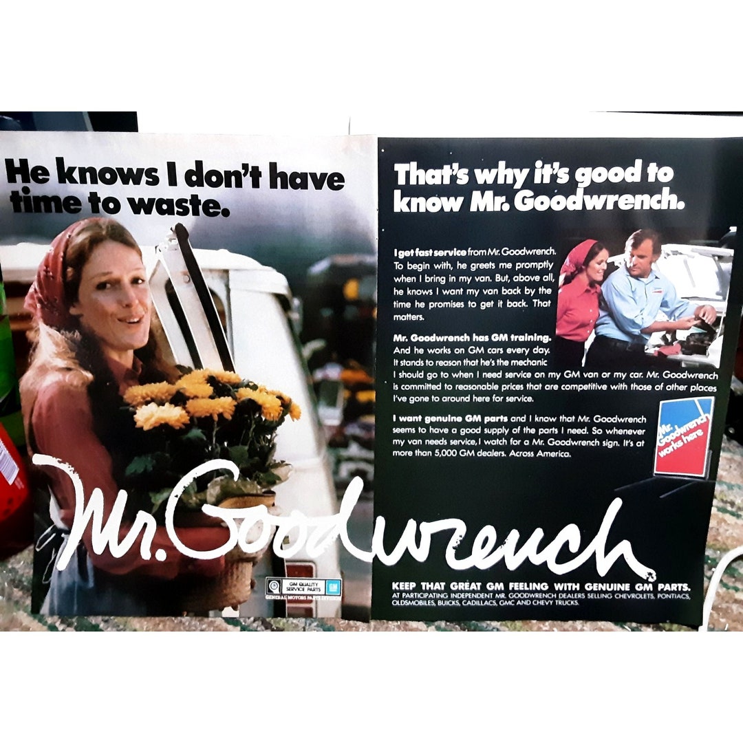 1981 GM Mr Goodwrench Woman With Mechanic 2 Page Car Original Print Ad ...