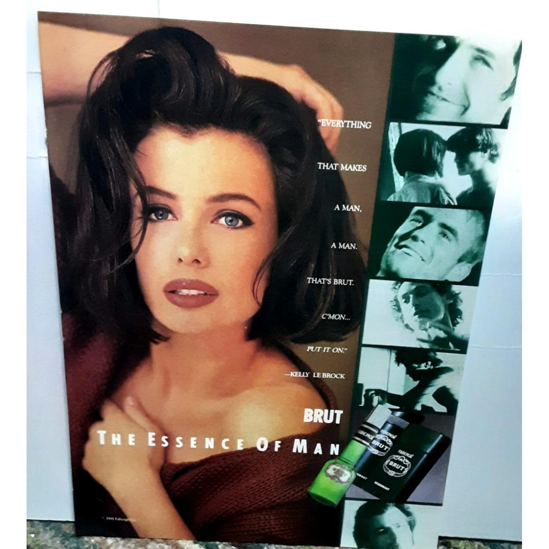 Brut Cologne Vintage 1991 Print Ad the Essence of Man Kelly Le Brock ...