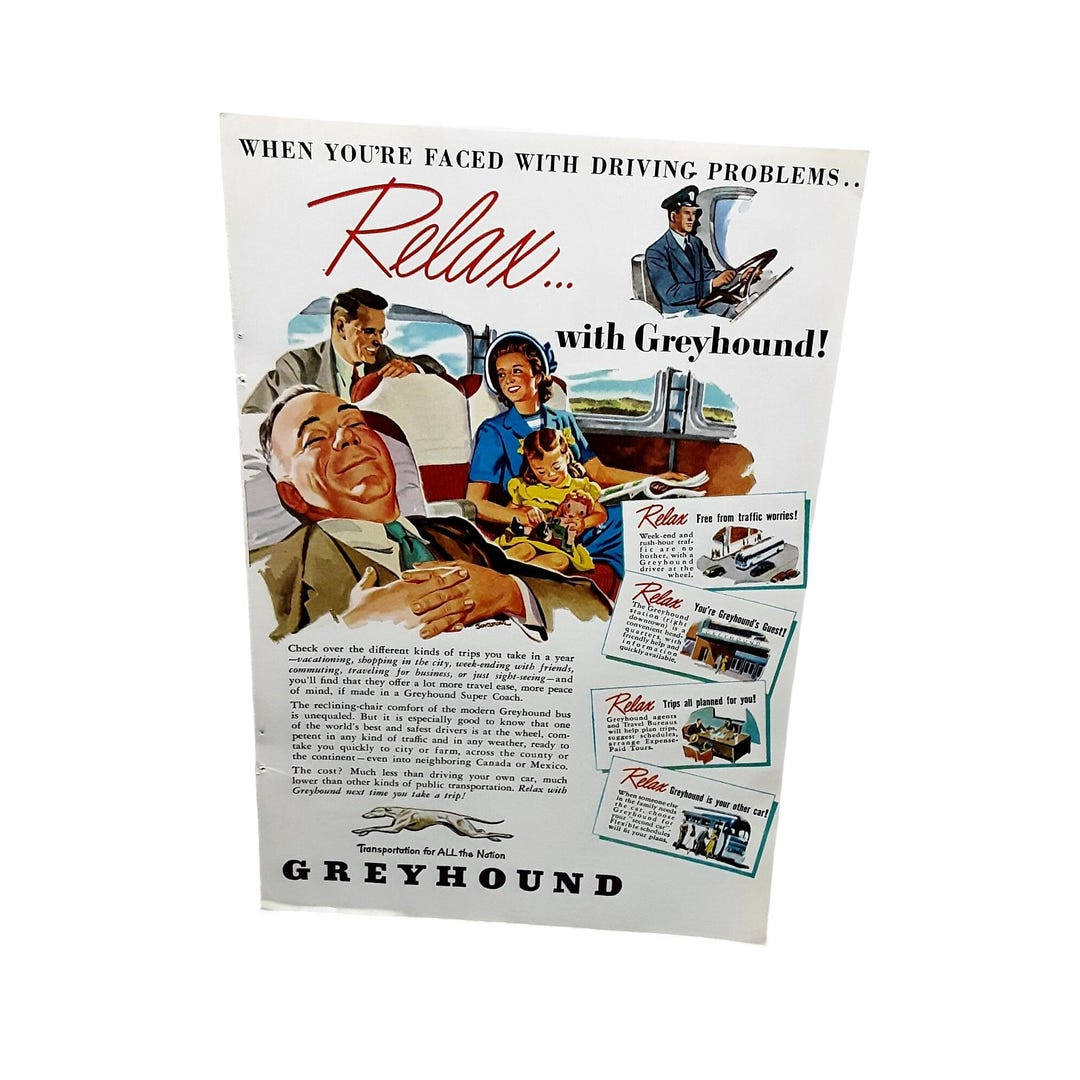 1948 Greyhound Bus Relax Transportation Travel Original Print Ad 40s - Etsy