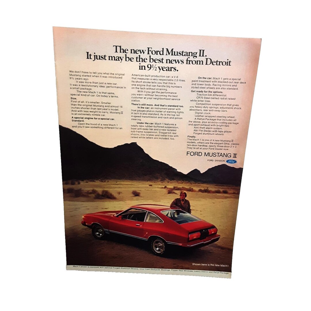 Vintage 1974 Ford Mustang II Ad Red Mach 1 Coupe Desert Scene Print ...