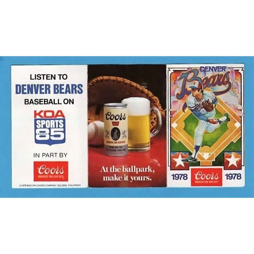 1978 Denver Bears Foldout Baseball Schedule Coors Beer KOA Sports Expos ...