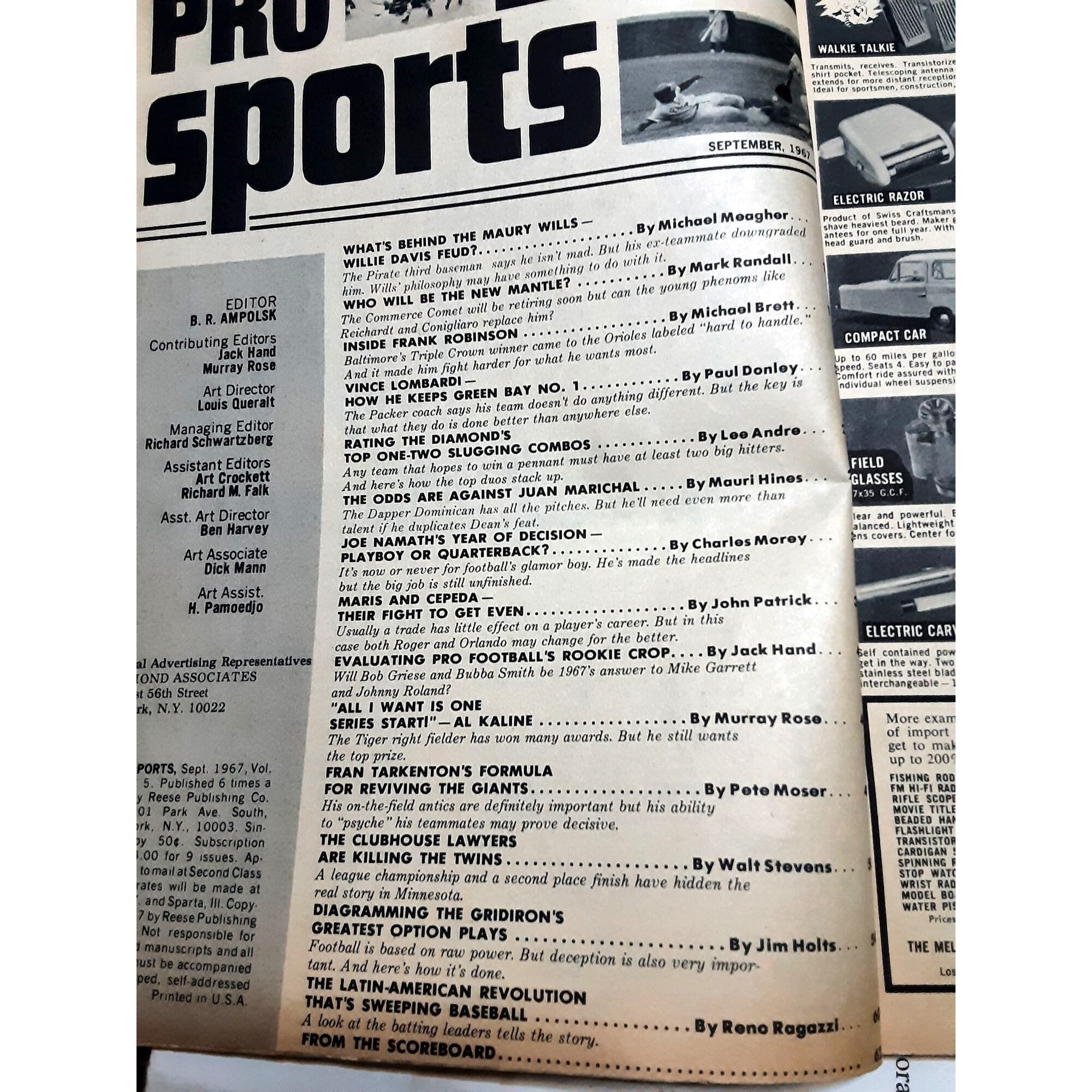 Pro Sports Magazine September 1967 Marichal Maris Frank - Etsy