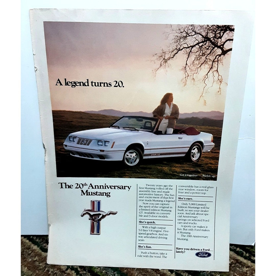 1984 Ford Mustang GT350 Convertible White Car Original Print Ad 80s - Etsy