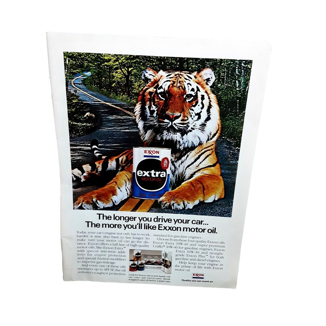 1984 Exxon Extra Motor Oil Featuring the Exxon Tiger Original Print Ad ...