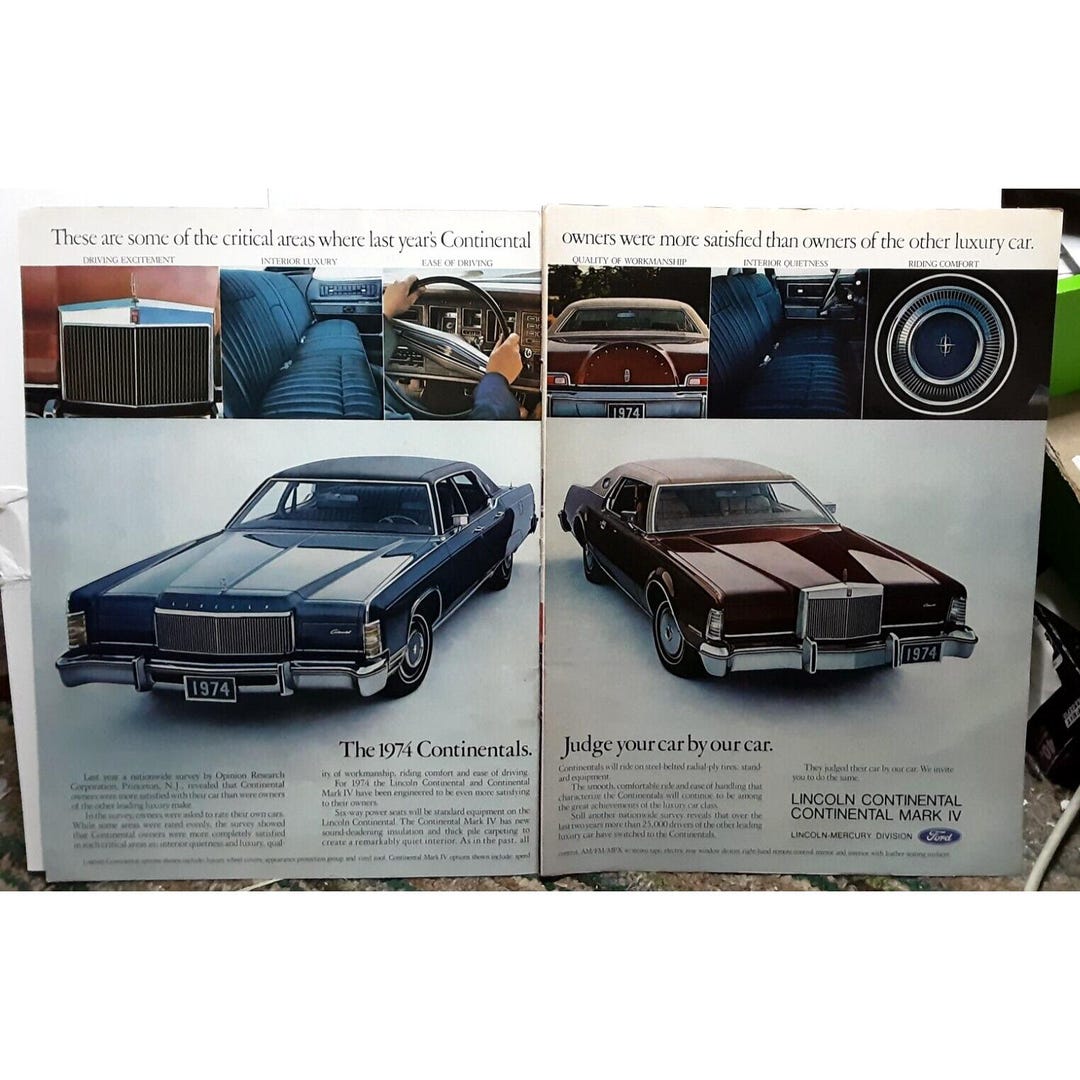 1973 1974 Ford Lincoln Continental Mark IV Car 2 Original Print Ad 70s ...
