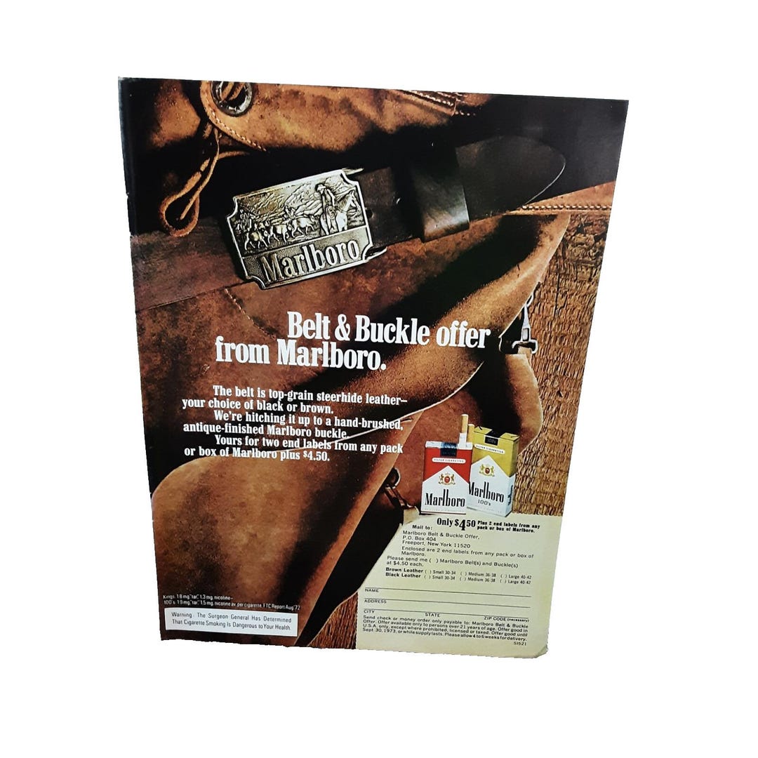 1973 Marlboro Cigarettes Belt and Buckle Offer Print Ad Original - Etsy