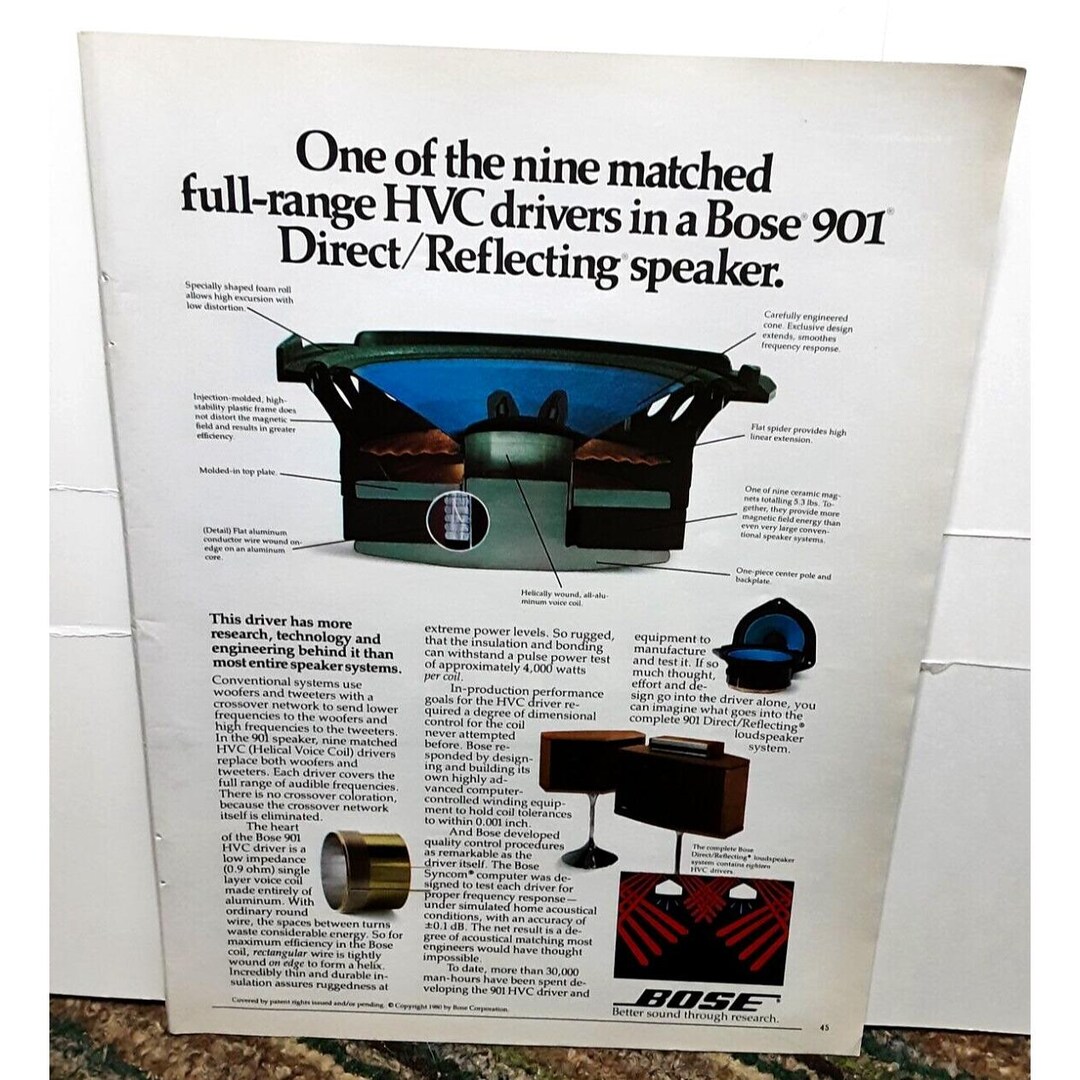 1980 Bose 901 Direct Reflecting Speaker Original Vintage Print Ad 80s ...