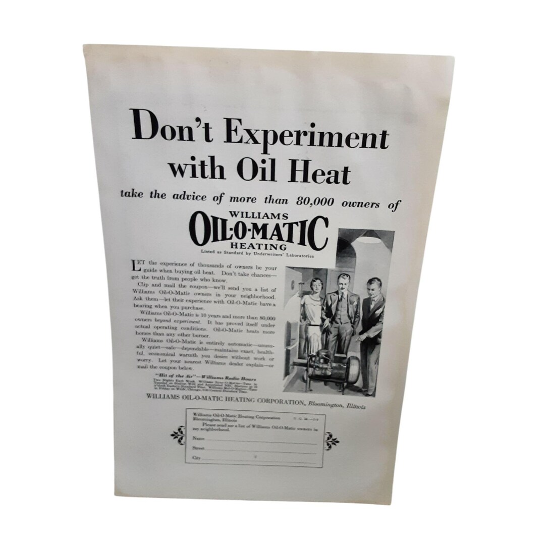 1929 Williams Oil-o-matic Heating Ad - Vintage Print, Retro Home Decor ...