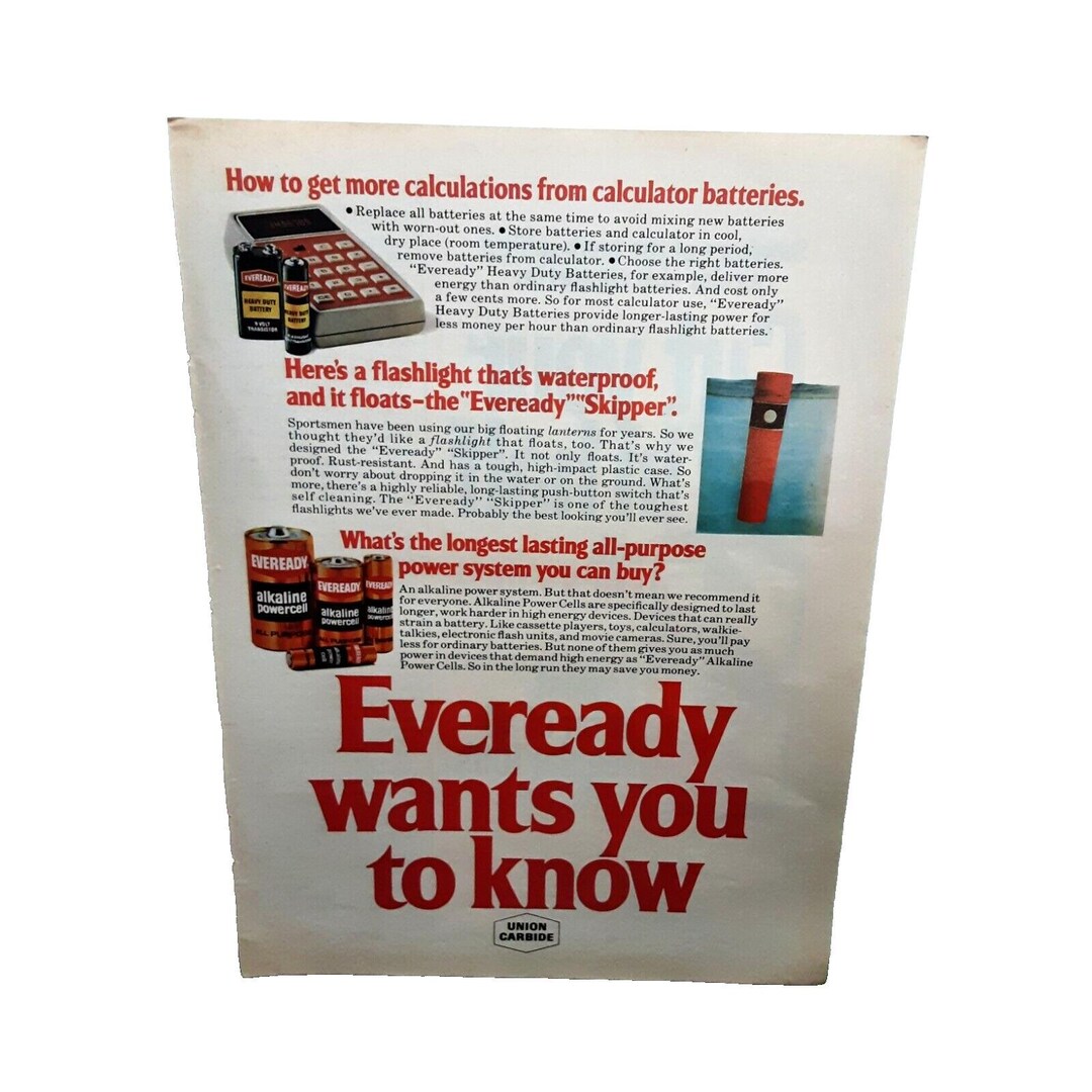 1975 Eveready Alkaline Batteries Union Carbide Original Print Ad ...
