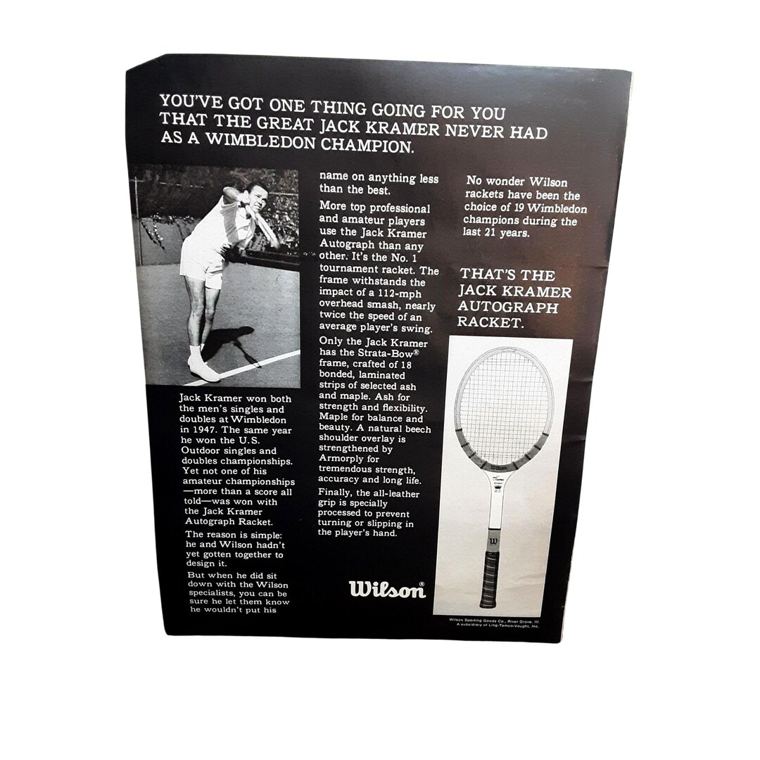 Vintage 1968 Wilson Tennis Racket Ad Jack Kramer Wimbledon Promo ...